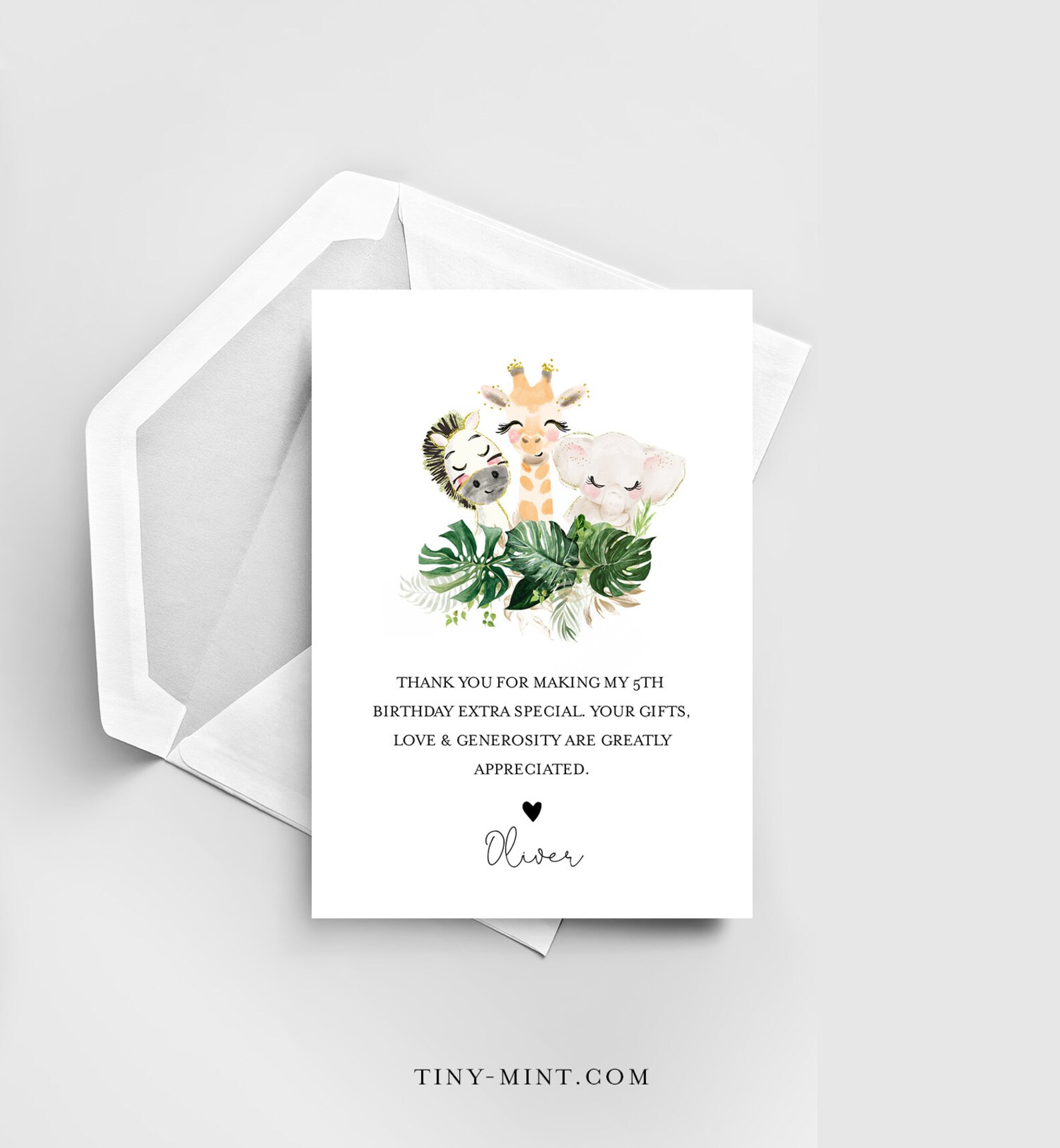 Baby Animals Thank You Card Template, Printable Safari Birthday, Jungle ...