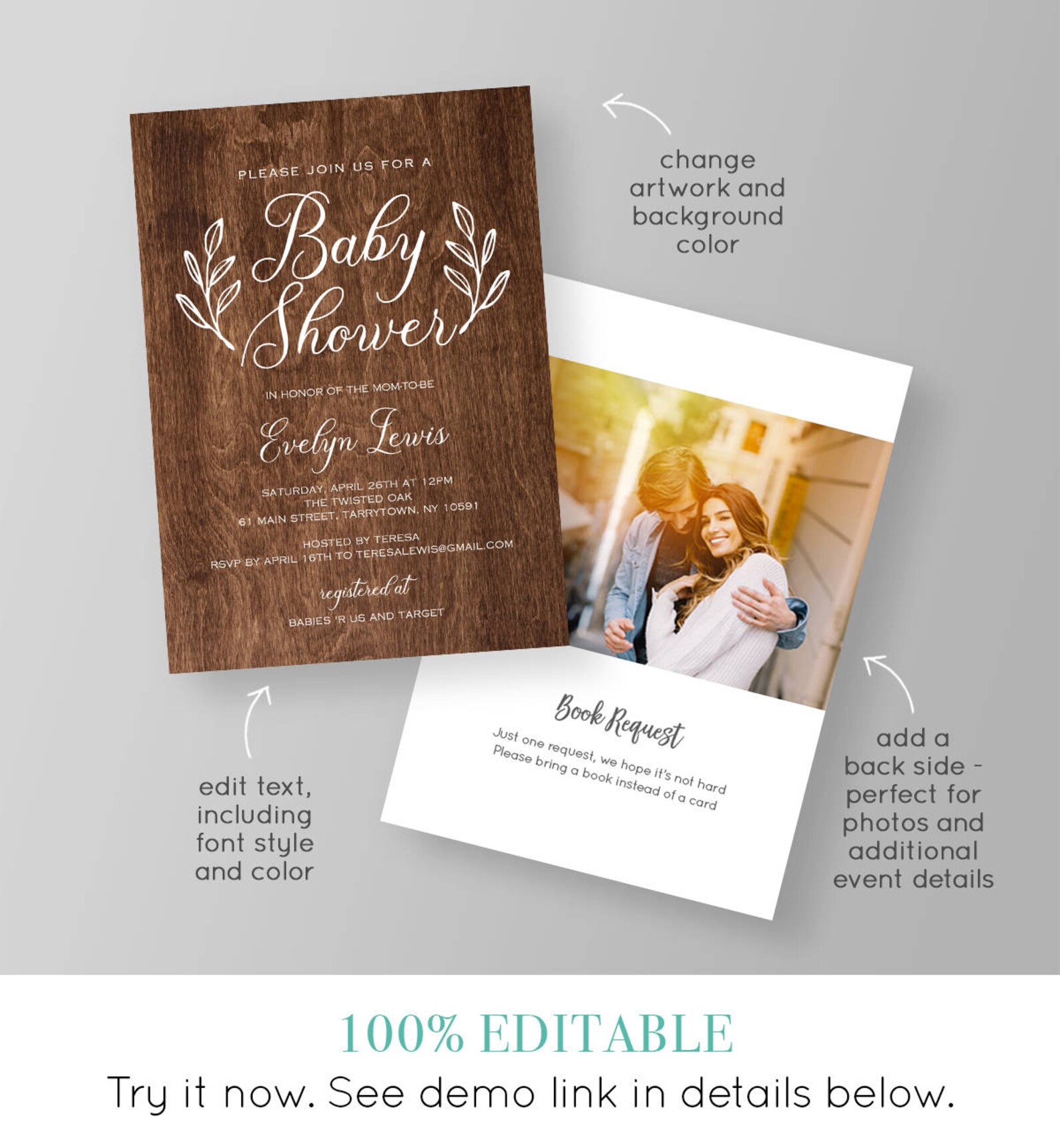 Baby Shower Invitation Template Printable Rustic Baby Shower | Etsy