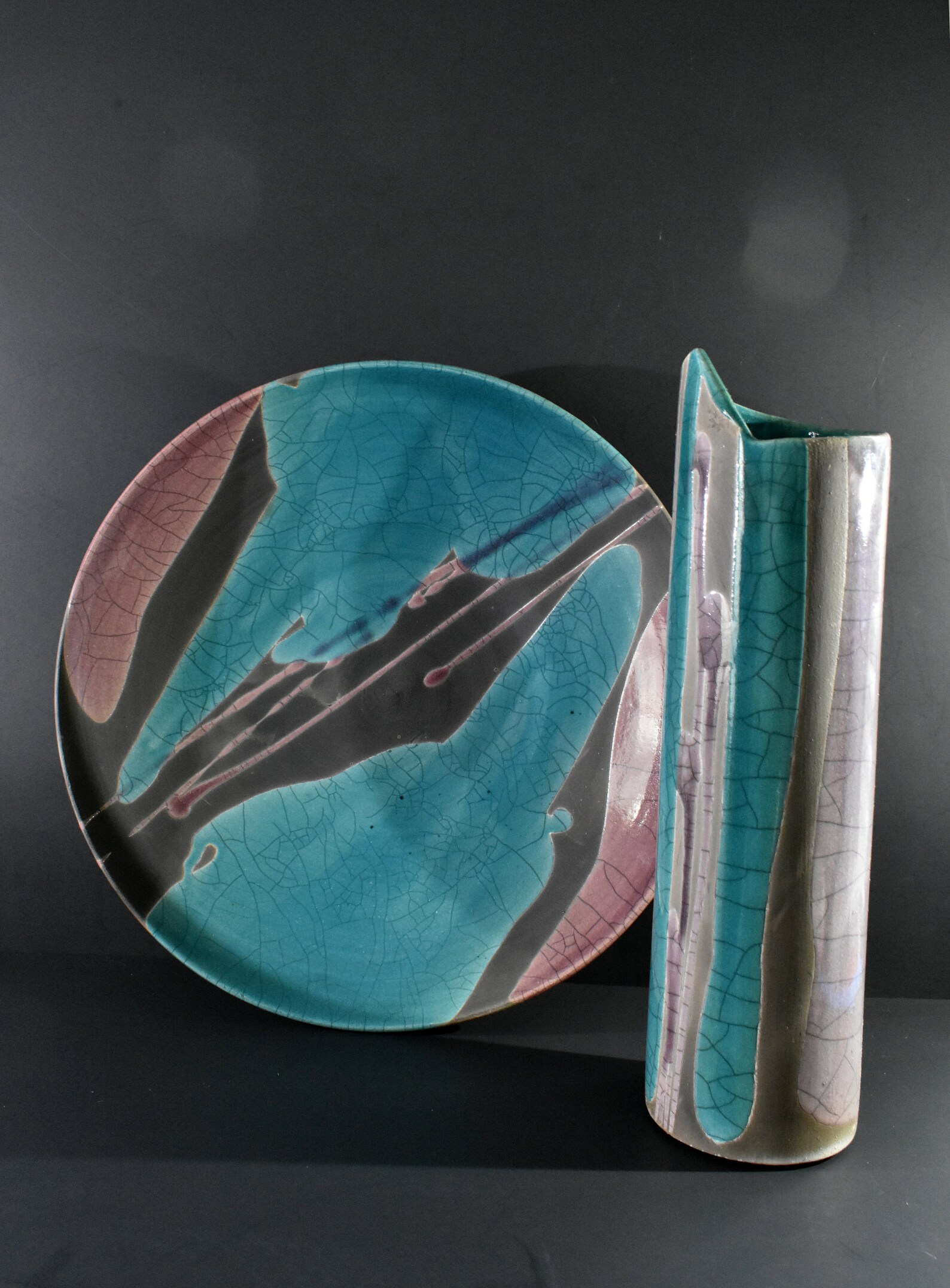 Vintage Tony Evans Tall Glazed Raku Vase Free Shipping | Etsy