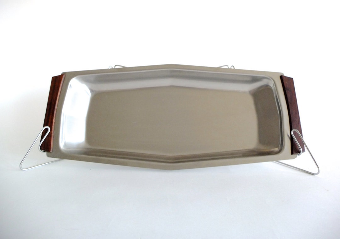 Danish Modern Stainless Steel Tray With Rosewood Handles FREE SHIPPING ...