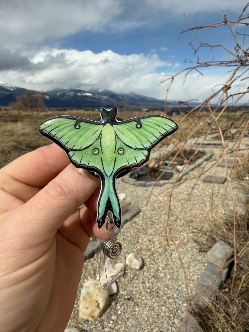 Luna Moth Badge Reel ID Holder: Gift for Butterfly Lovers, Nurses, Vet ...