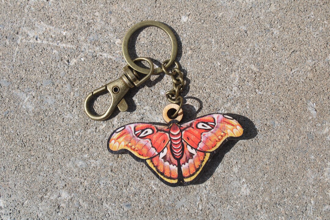 Wood Atlas Moth Keychain: Gift for Butterfly Lovers, Vet Techs ...
