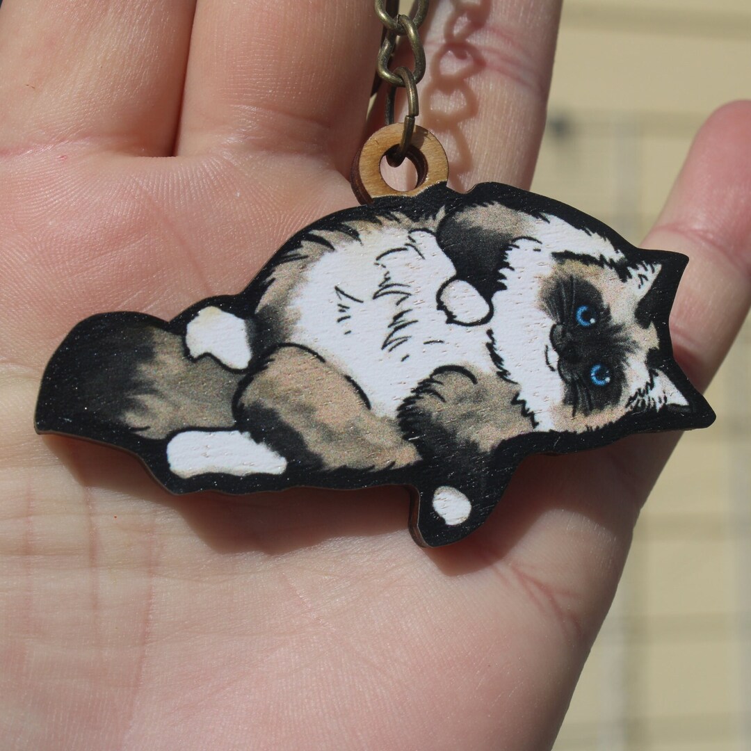 Wood Ragdoll Siamese Cat Keychain: Gift for Cat Lovers, Vet Techs ...