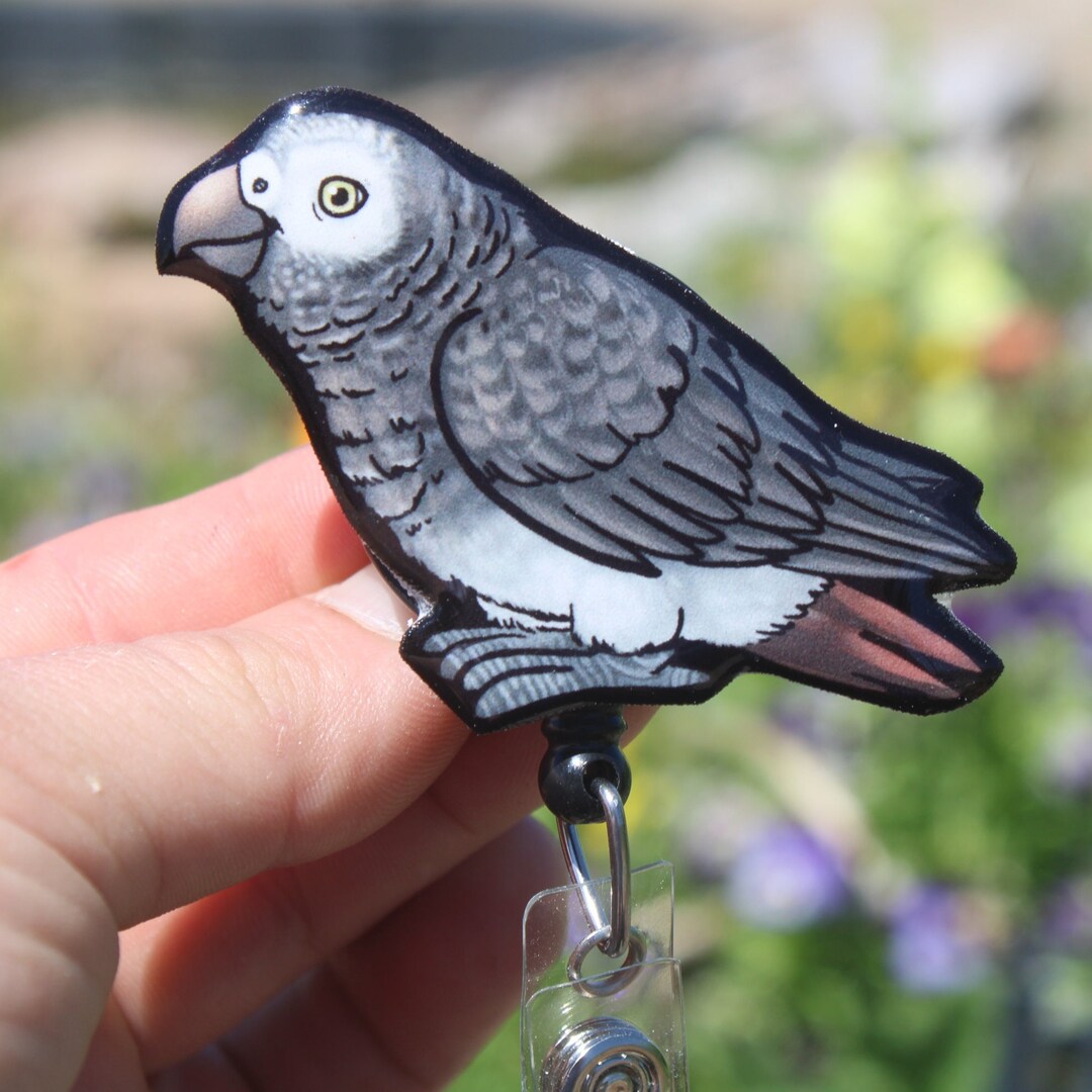 Timneh African Grey Parrot Badge Reel Id Holder: Gift for Nurses, Vet ...