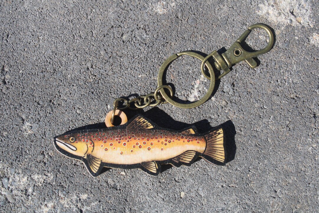 Wood Brown Trout Keychain: Gift for Game Fisher Lovers, Vet Techs ...