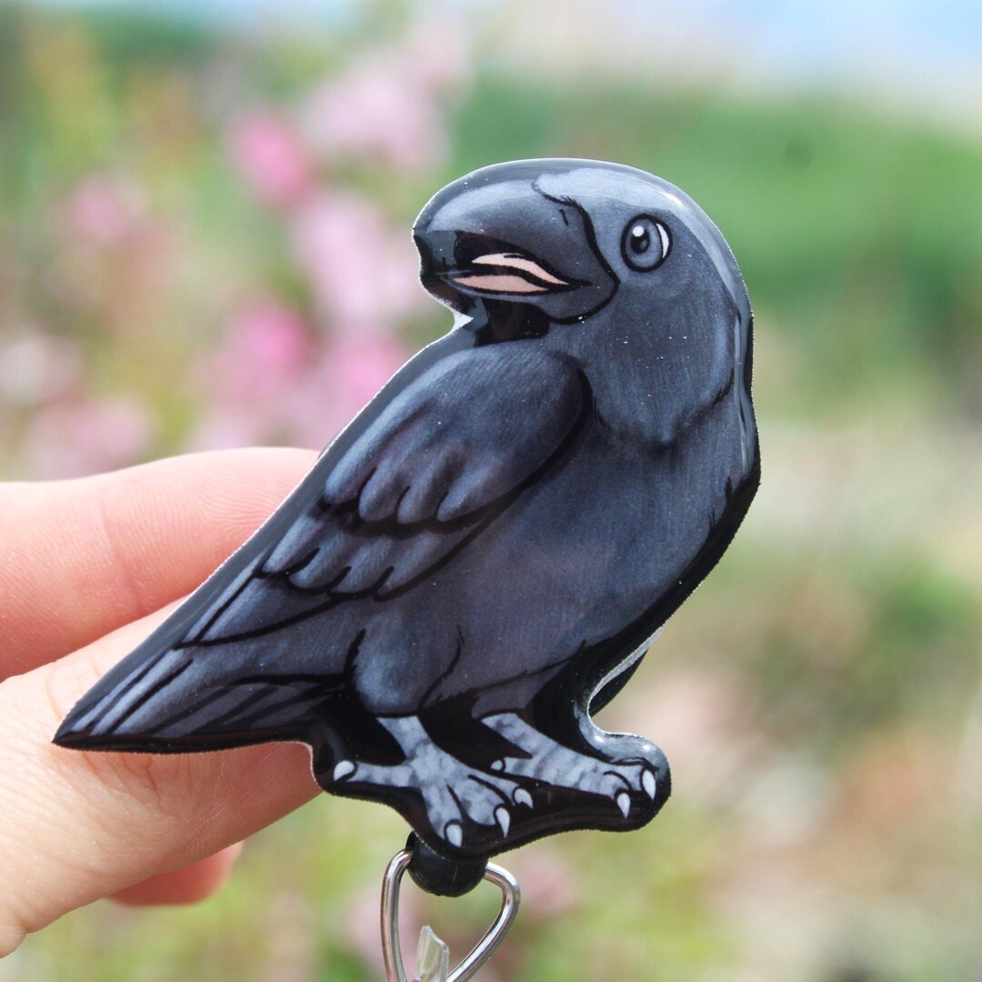 Crow Badge Reel ID Holder: Gift for Bird Lover, Vet Techs, Veterinarian ...