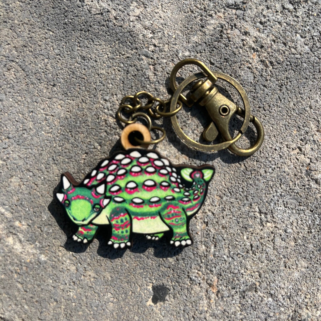 Wood Ankylosaurus Dinosaur Keychain: Gift for Dino Lovers, Vet Techs ...