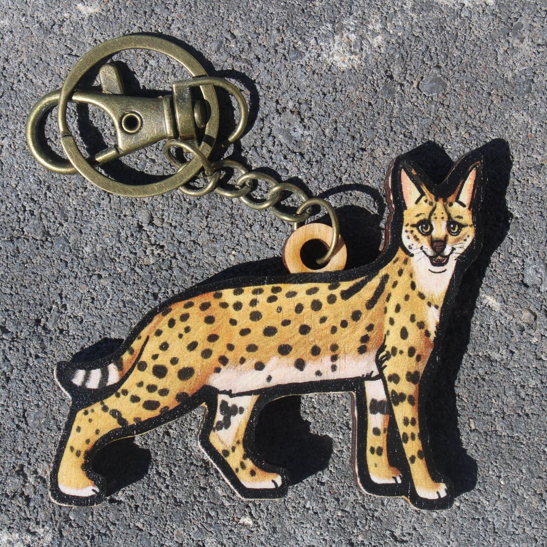 Wood Serval Cat Keychain: Gift for Animal Lovers, Vet Techs ...