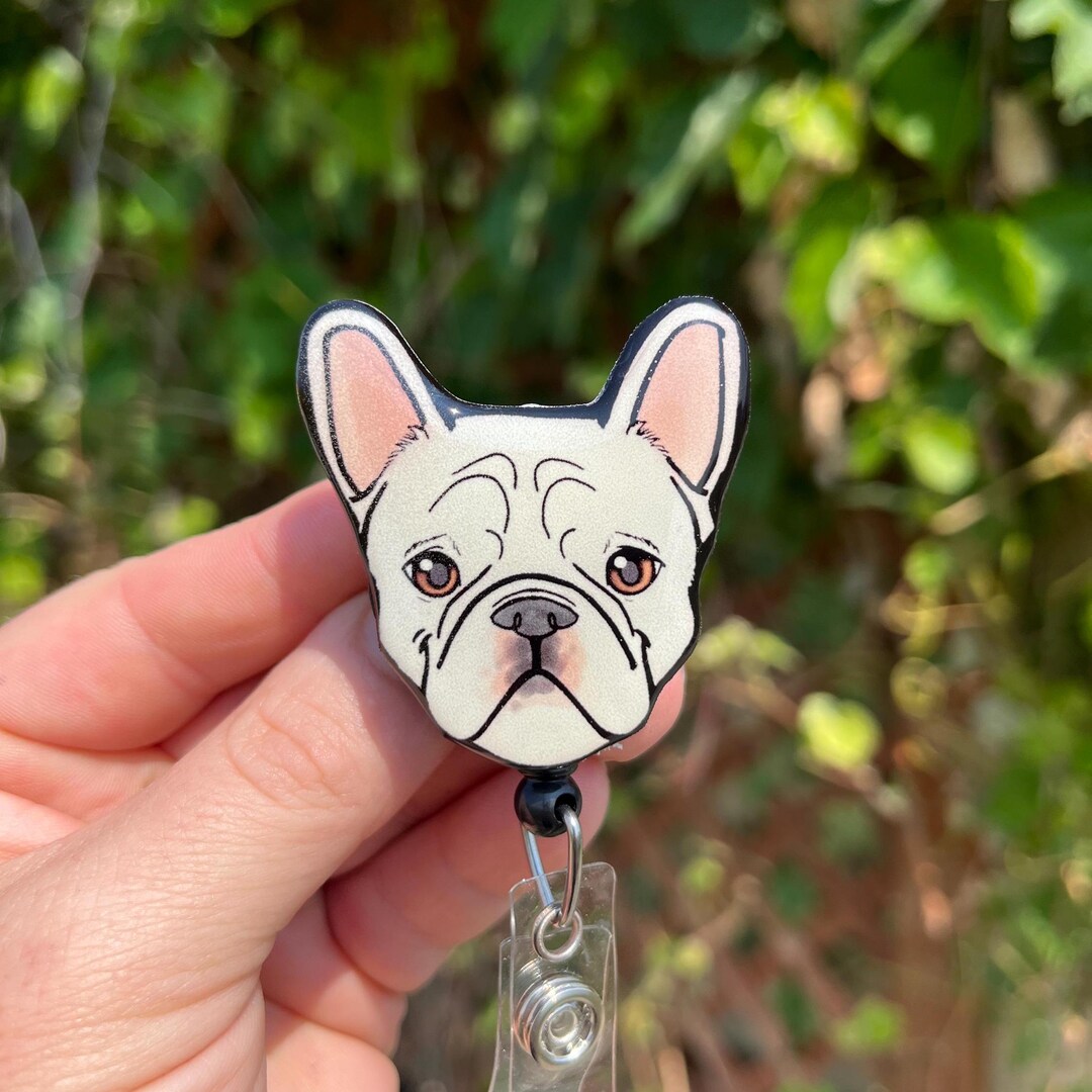 Dog Badge Reels White French Bulldog ID Holder Gift for Nurses, Dog ...