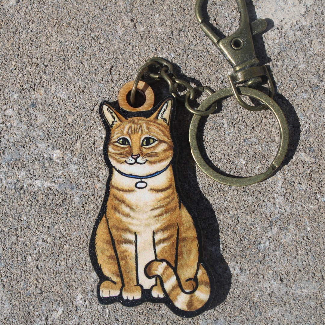 Wood Orange Tabby Cat Keychain: Gift for Cat Lovers, Vet Techs ...