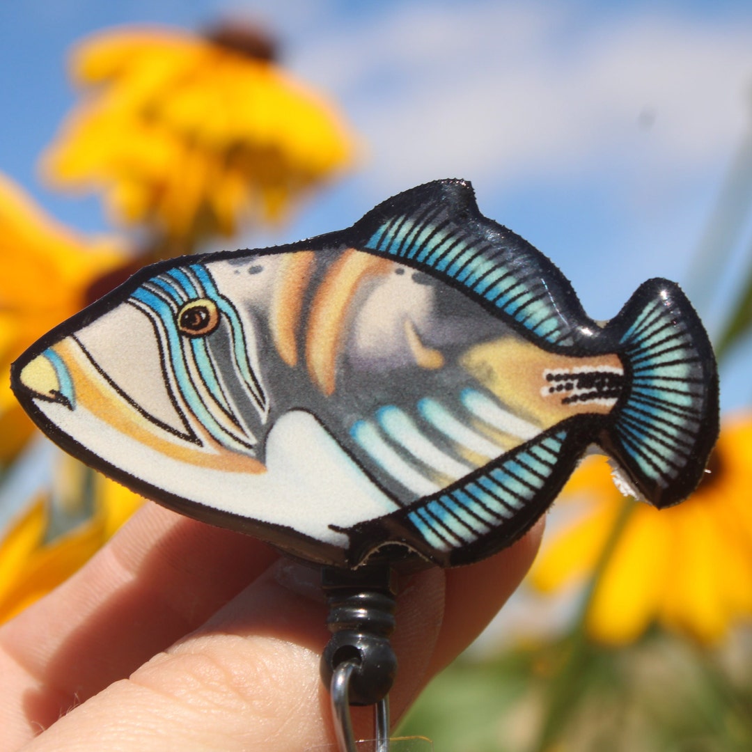 Trigger Fish Badge Reel Id Holder: Gift for Ocean Triggerfish Lover ...