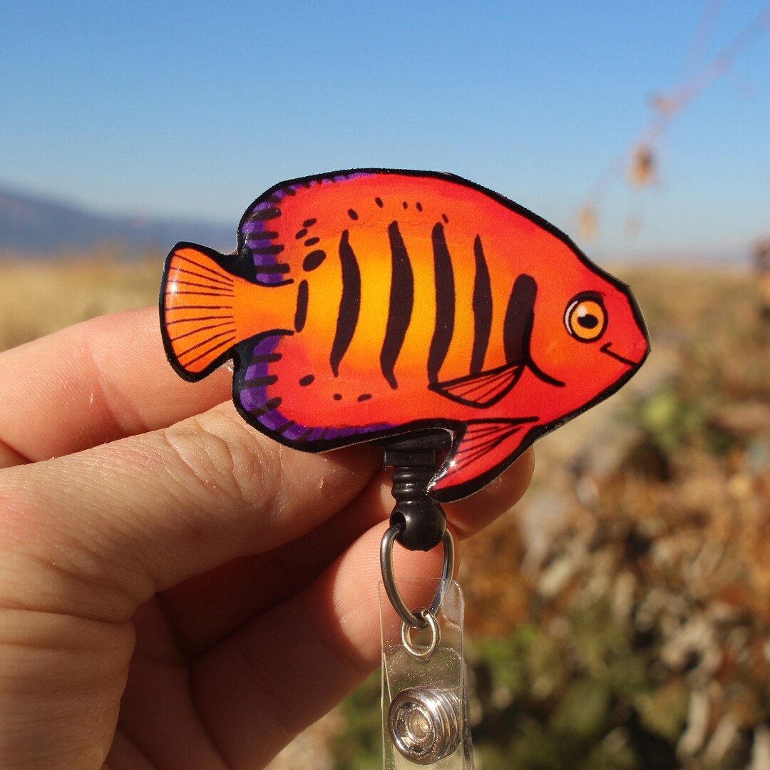 Angel Fish Flame Badge Reel Id Holder: Gift for Scuba Diver, Vet Tech ...