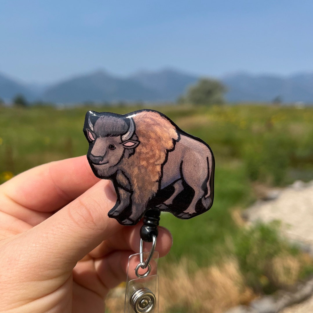 Bison Buffalo Badge Reel ID Holder: Gift for Animal Lover, Vet Techs ...