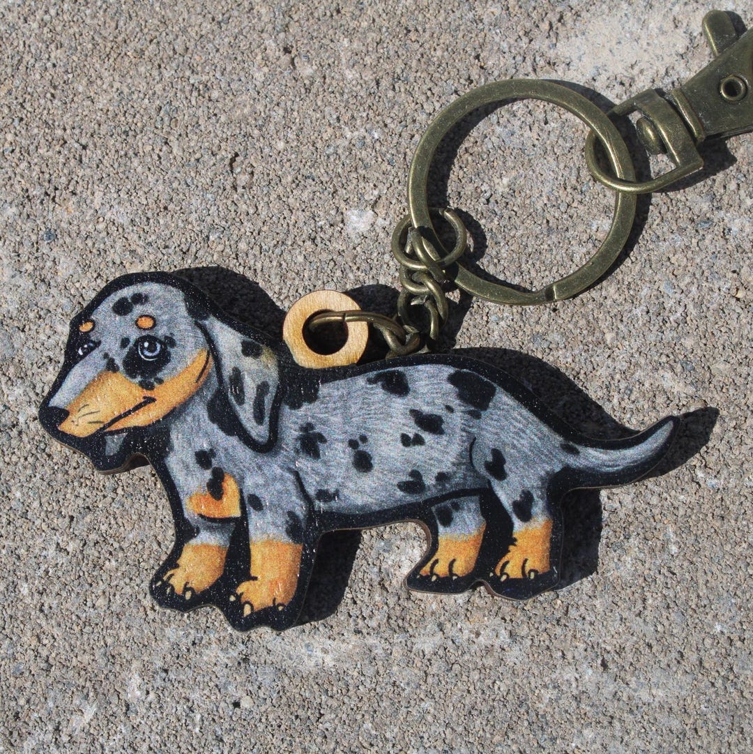 Wood Blue Merle Dachshund Keychain: Gift for Weinerdog Dog Lovers, Vet ...