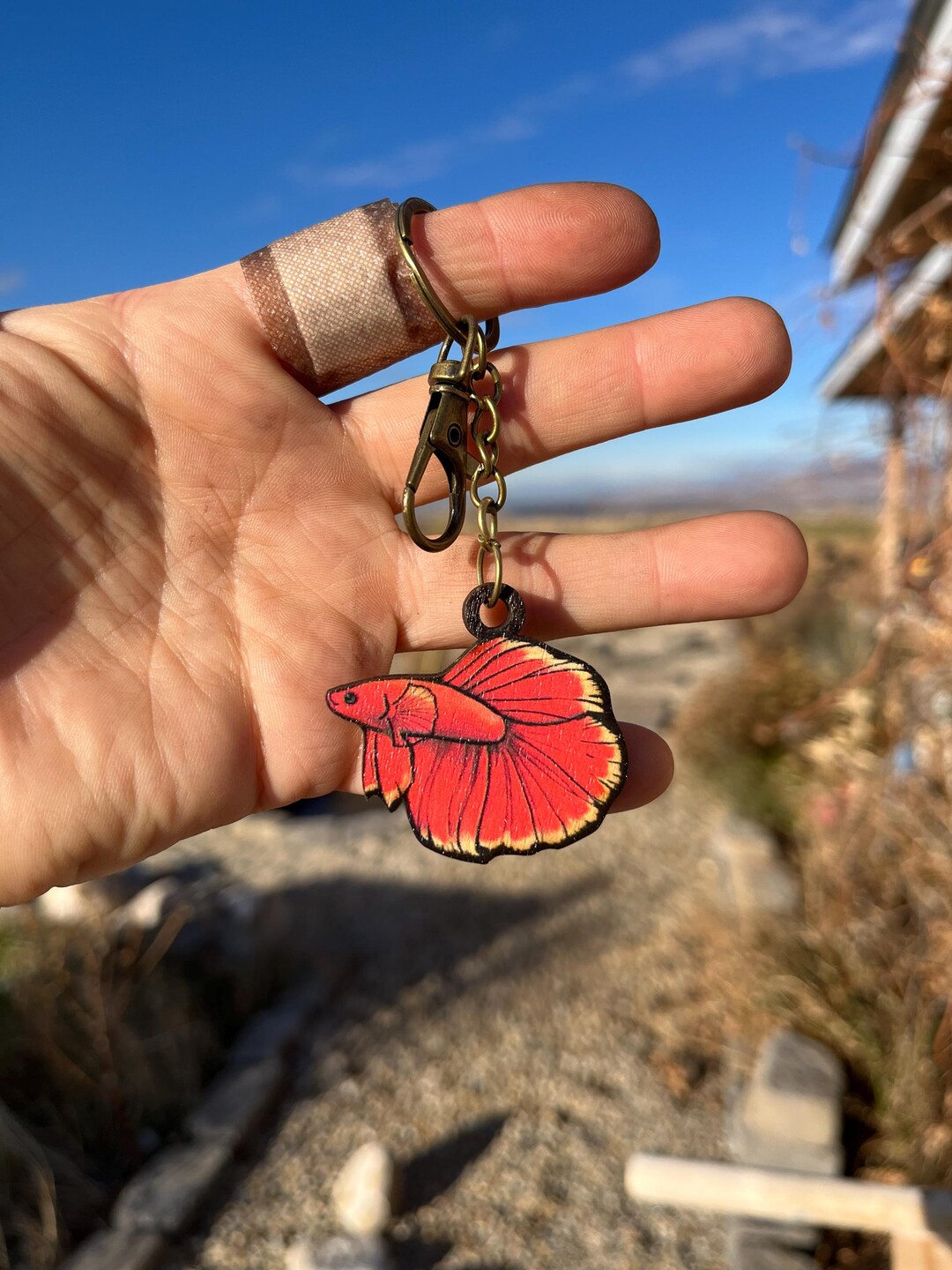 Wood Betta Keychain: Gift for Fish Lovers, Vet Techs, Veterinarians ...