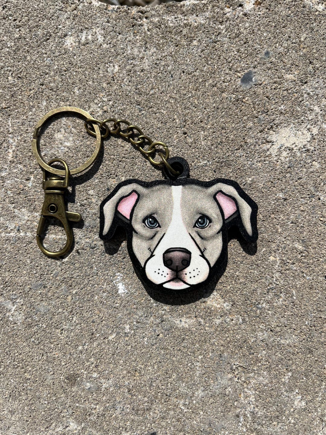 Wood Gray Pitbull Keychain: Gift for Pit Bull Dog Lovers, Teachers, Vet ...