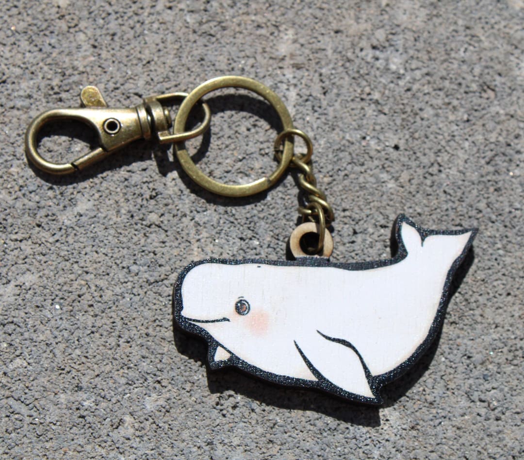 Wood White Beluga Whale Keychain: Gift for Ocean Animal Lovers, Vet ...