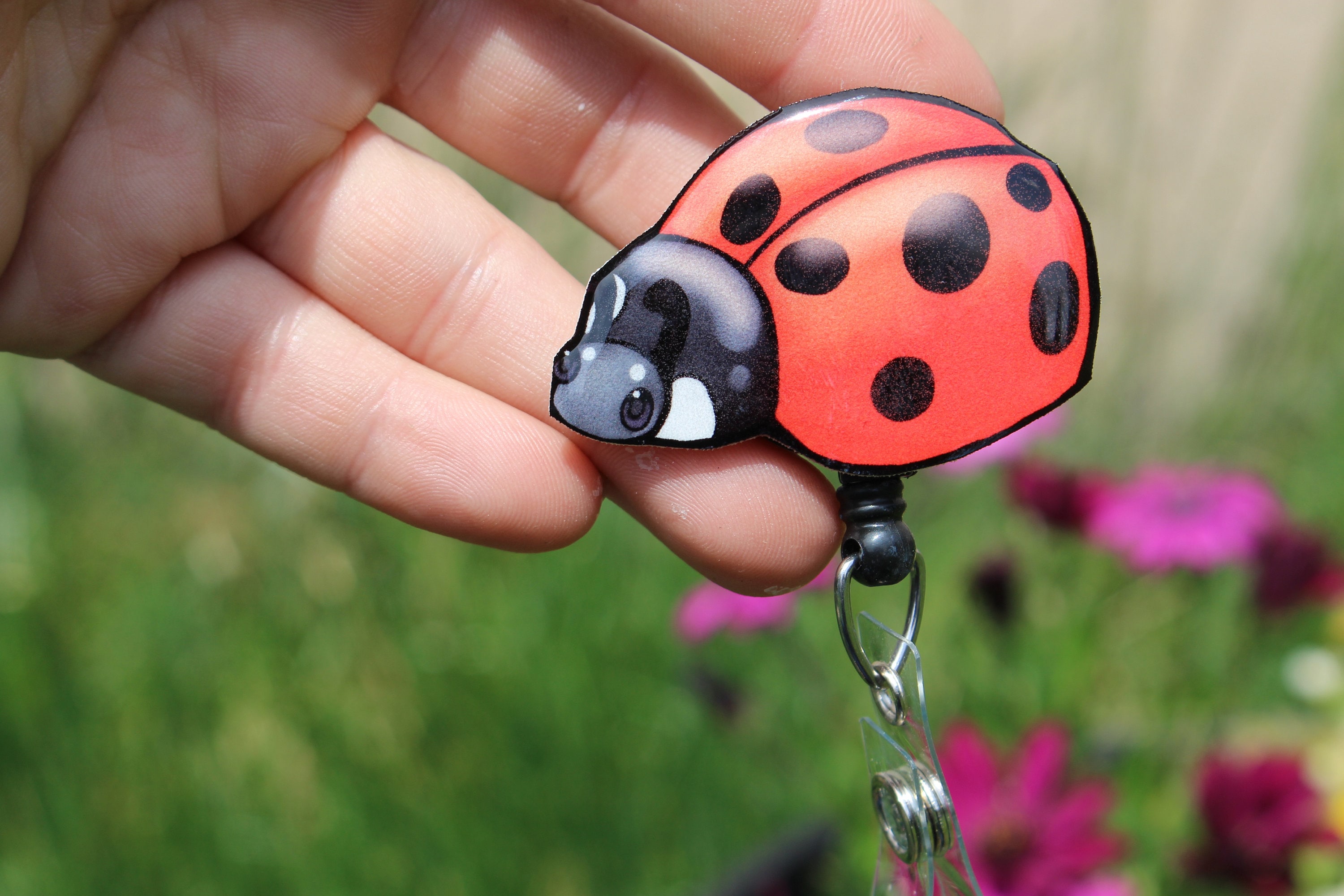 Lady Bug Badge Reel Id Holder: Gift for Flower Lovers Garden | Etsy