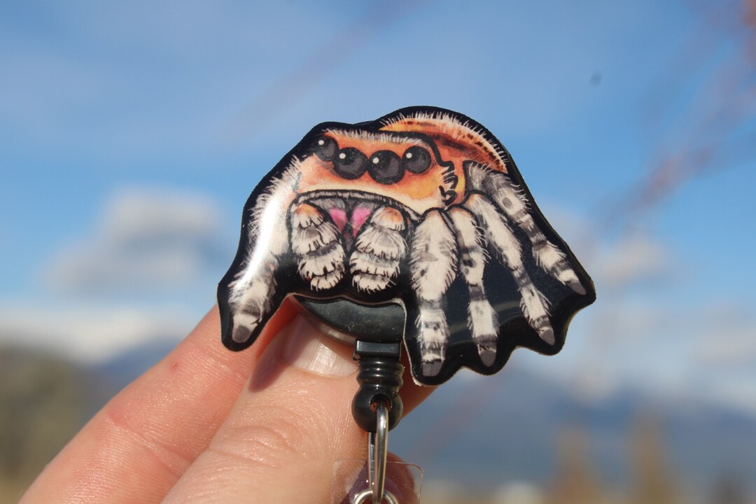 Regal Jumping Spider Badge Reel ID Holder: Gift for Nurses, Vet Techs ...