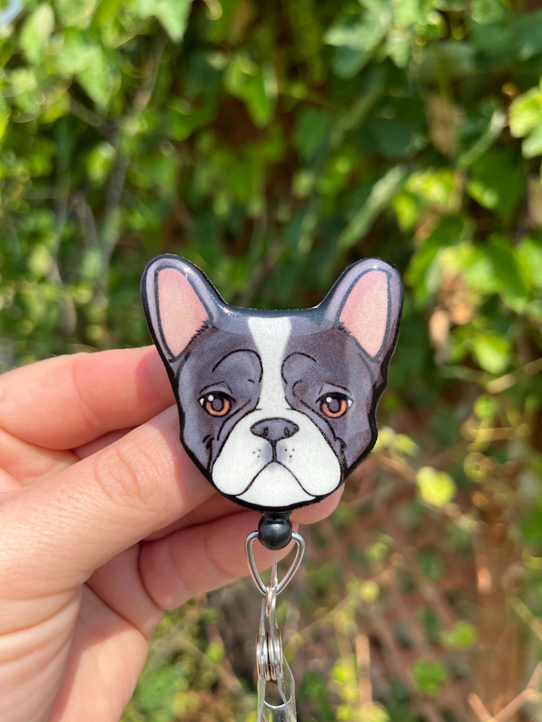 Dog Badge Reels Fawn French Bulldog ID Holder Gift for Nurses, Dog ...