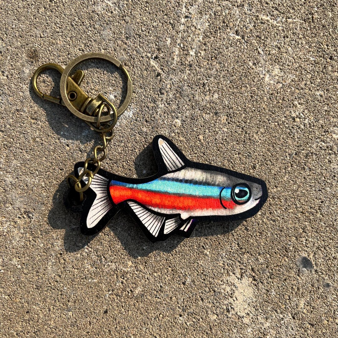 Wood Cardinal Tetra Fish Keychain: Gift for Aquarium Lovers, Vet Techs ...