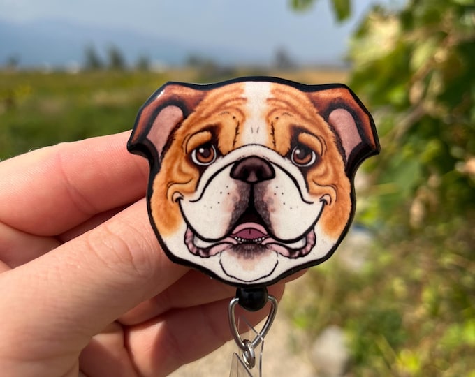 Dog Badge Reels Bulldog ID Holder: Retractable Gift for Dog Lover ...