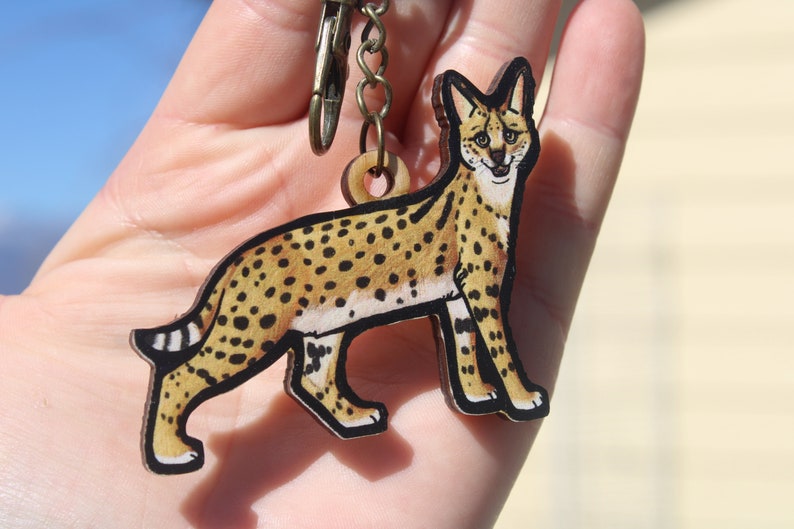 Wood Serval Cat Keychain: Gift for Animal Lovers, Vet Techs ...