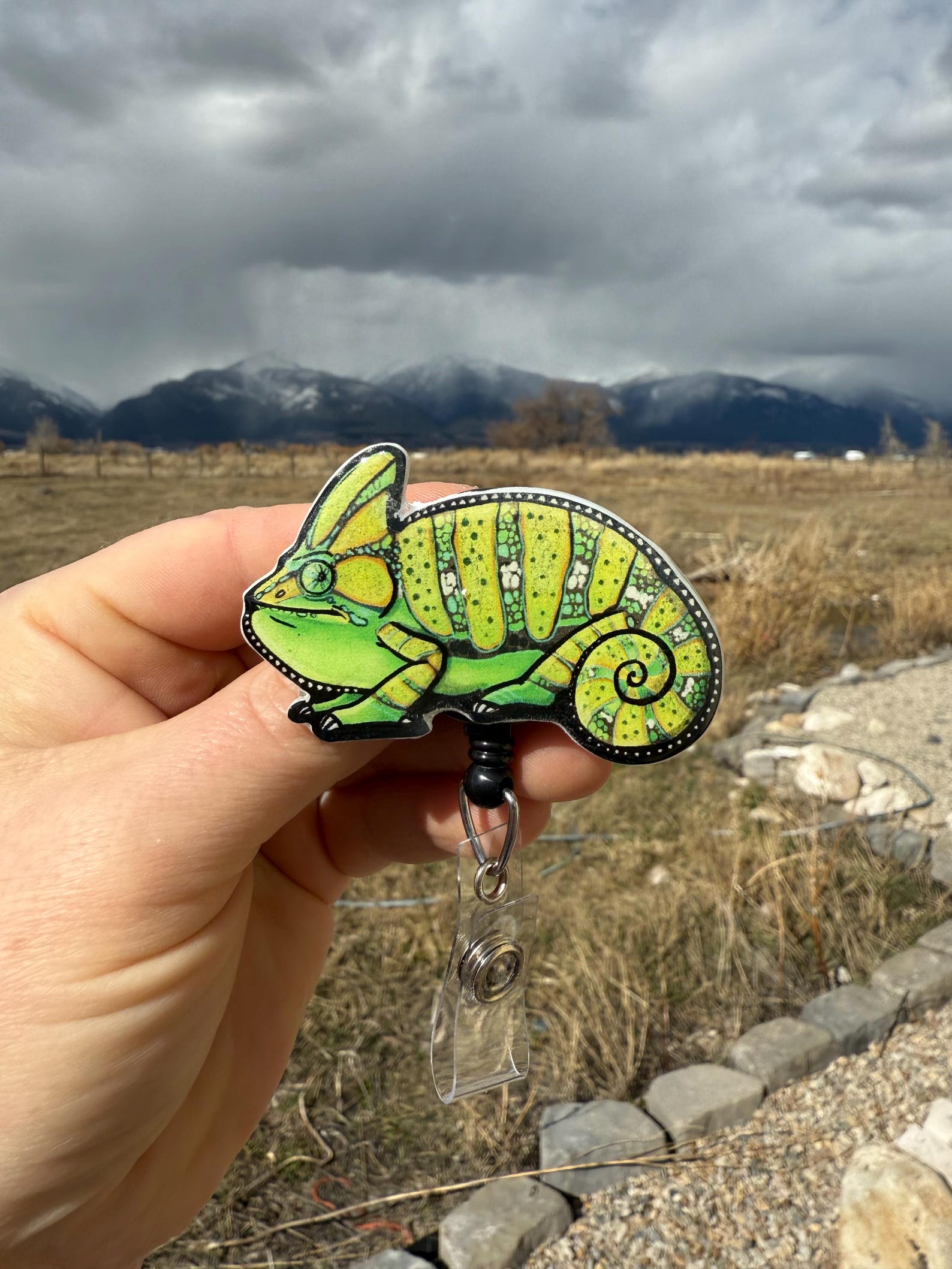 Veiled Chameleon Badge Reel ID Holder: Gift for Lizard Lovers, Nurses ...