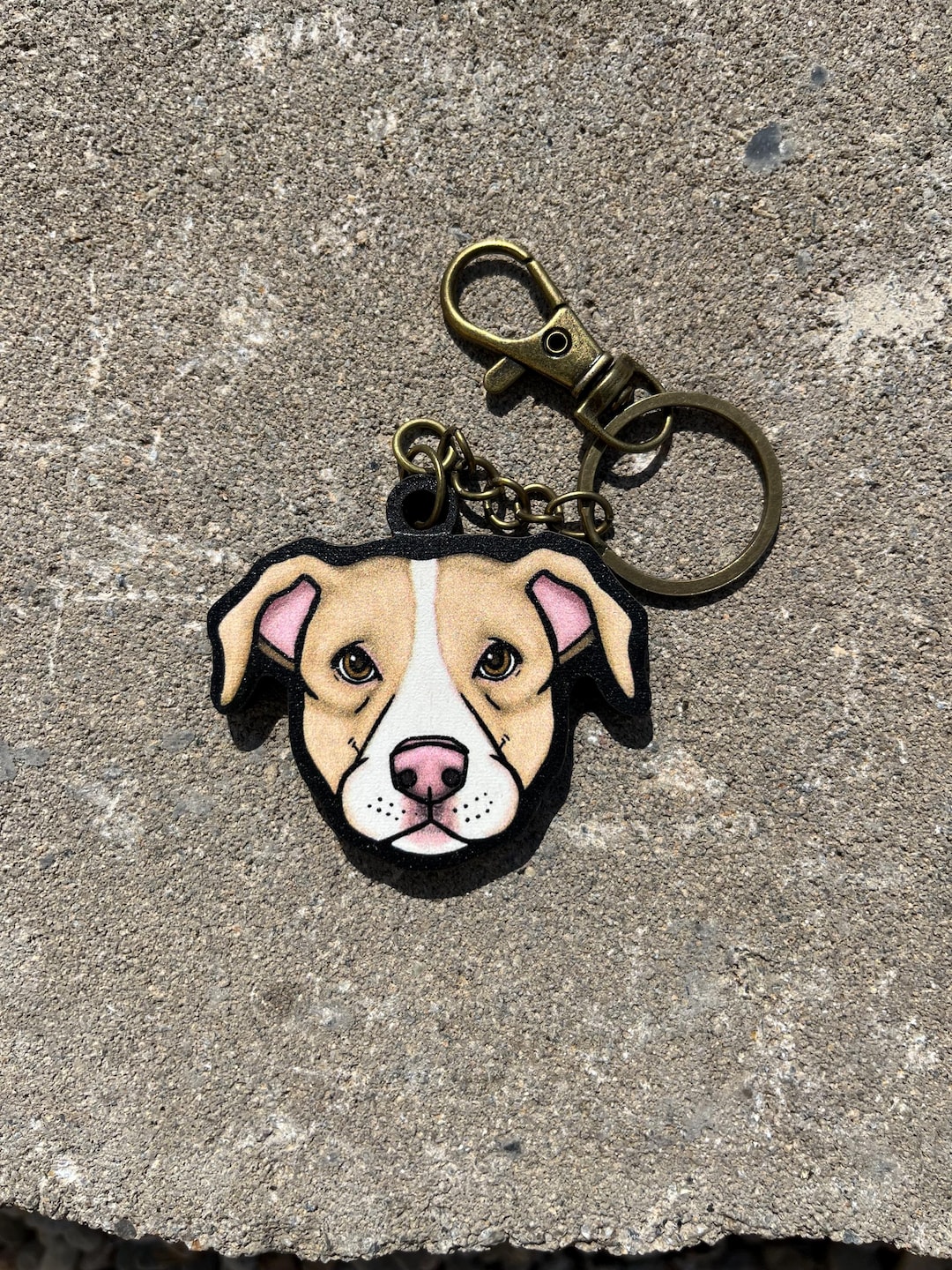 Wood Tan Pitbull Keychain: Gift for Pit Bull Dog Lovers, Teachers, Vet ...