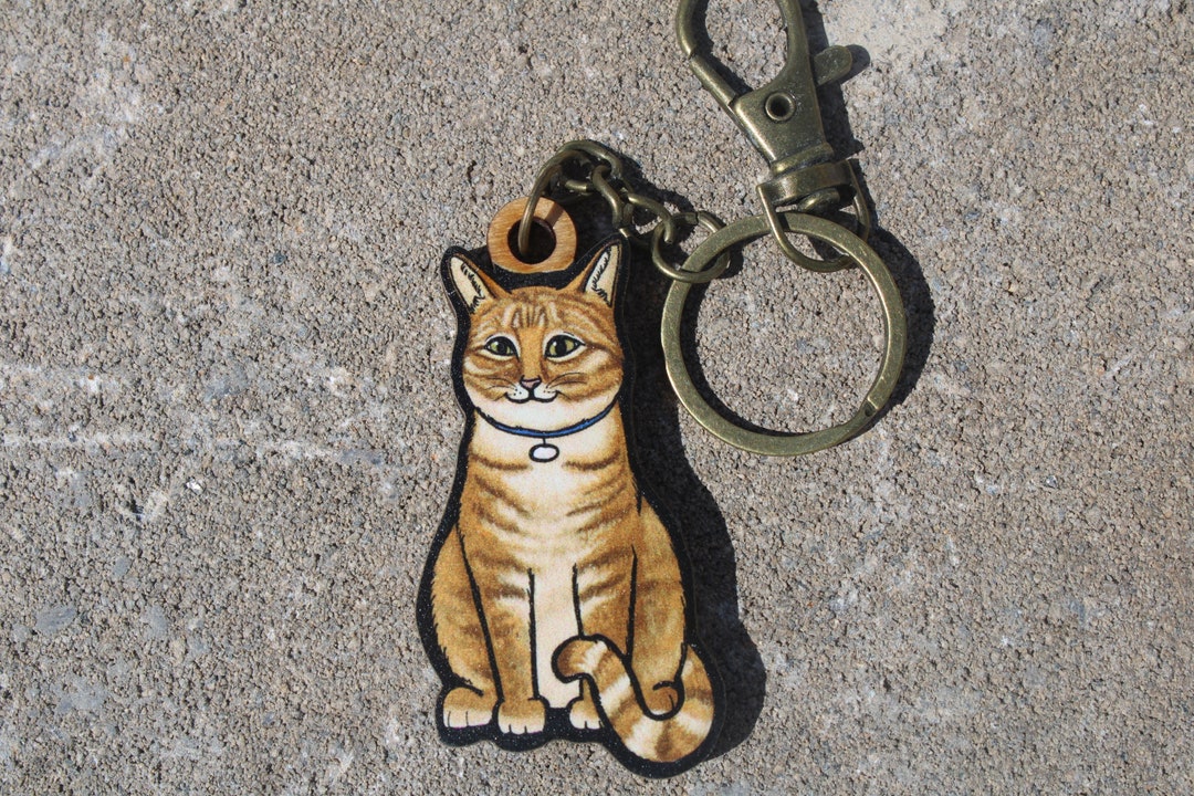 Wood Orange Tabby Cat Keychain: Gift for Cat Lovers, Vet Techs ...