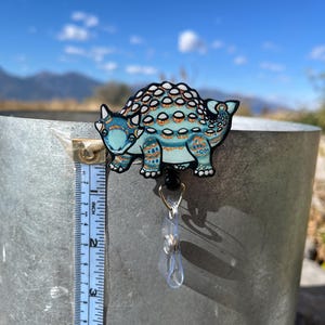 Acrylic Ankylosaurus Badge Reel ID Holder: Gift for Dino Animal Lovers ...