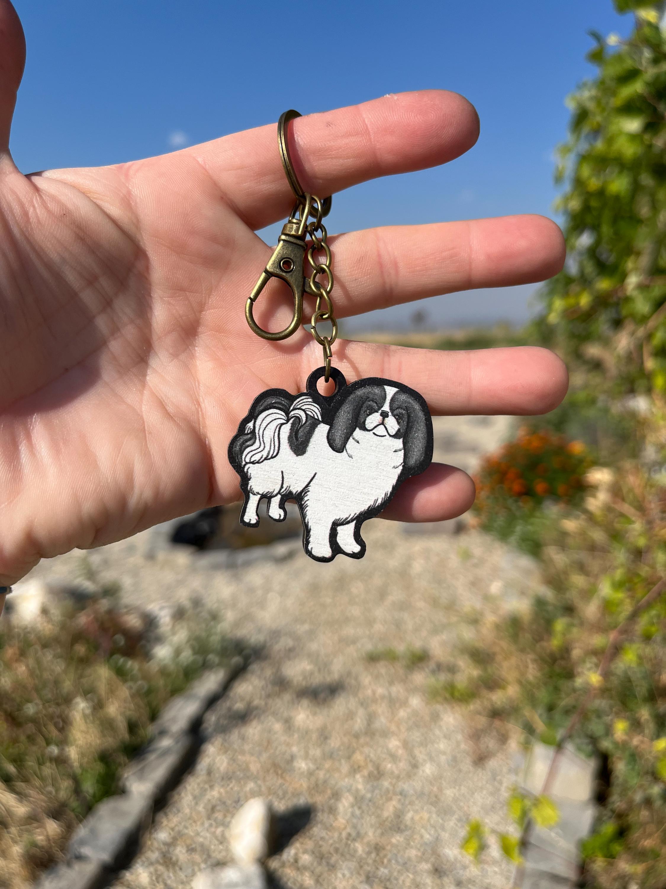 Wood Japanese Chin Keychain: Gift for Dog Lovers, Teachers, Vet Techs ...