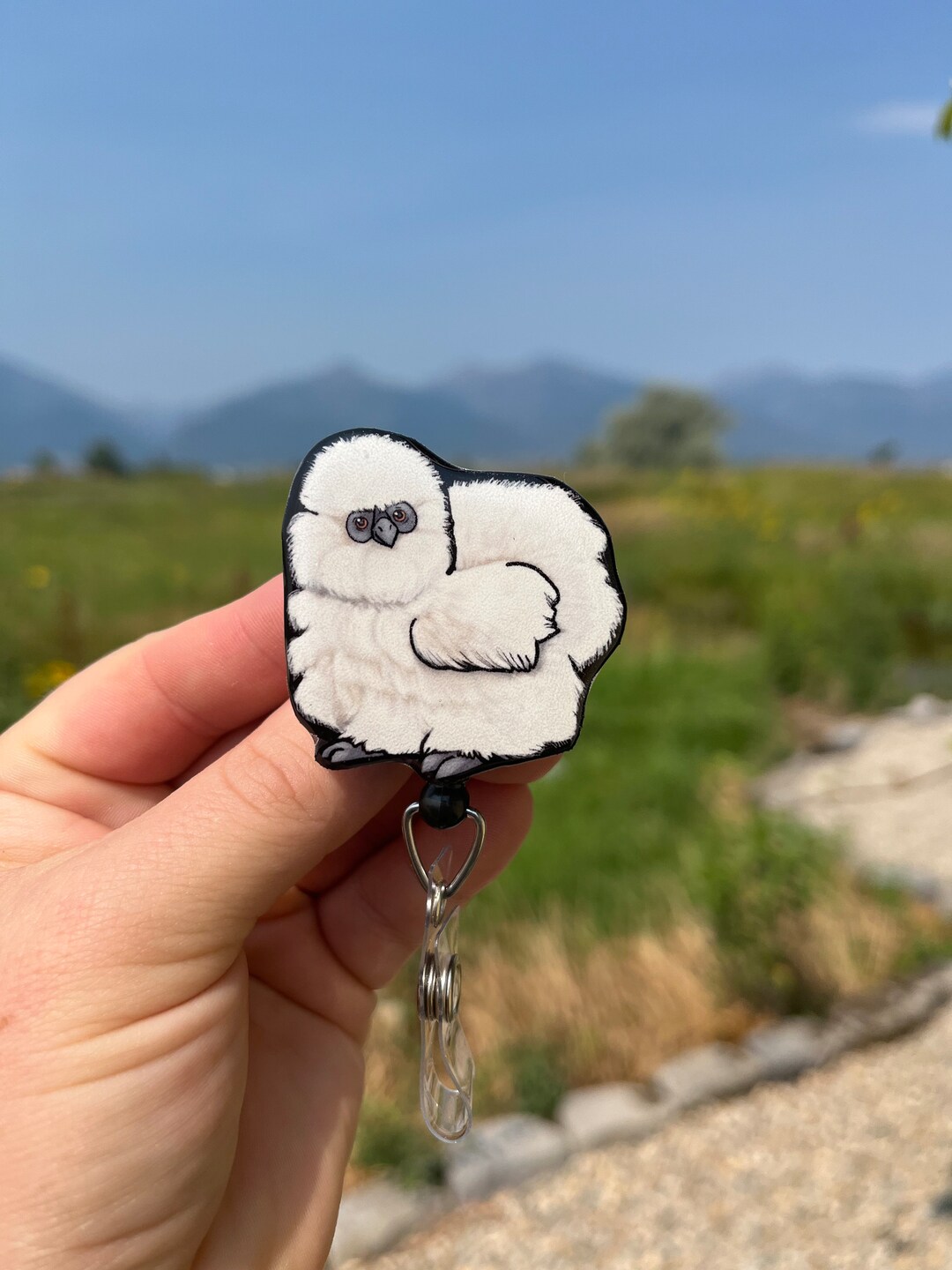 Silkie Chicken Badge Reel ID Holder: Retractable Gift for Farm Animal ...