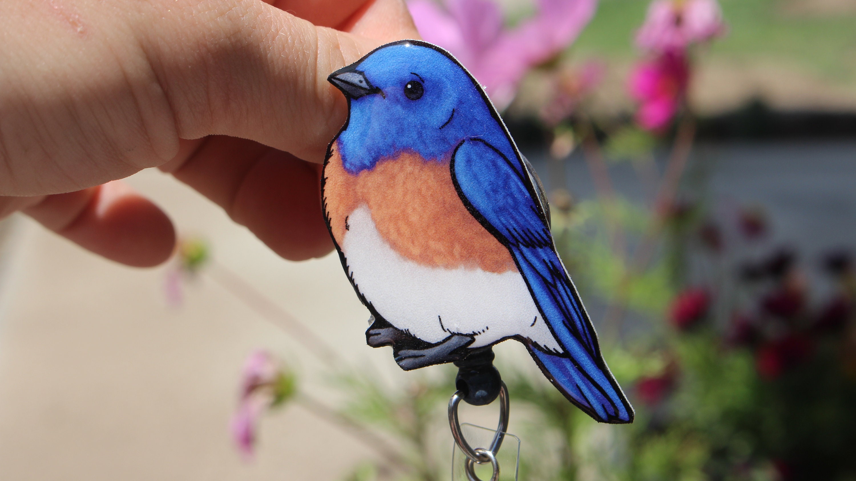 Bluebird badge Reel id holder: Gift for blue bird lovers song | Etsy