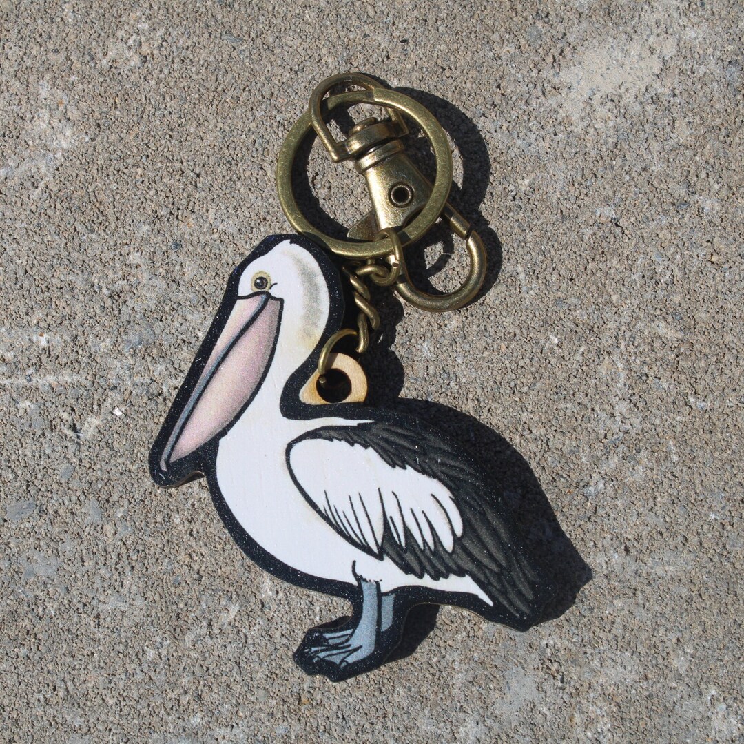 Wood White Pelican Bird Keychain: Gift for Animal Lovers, Bird Watchers ...