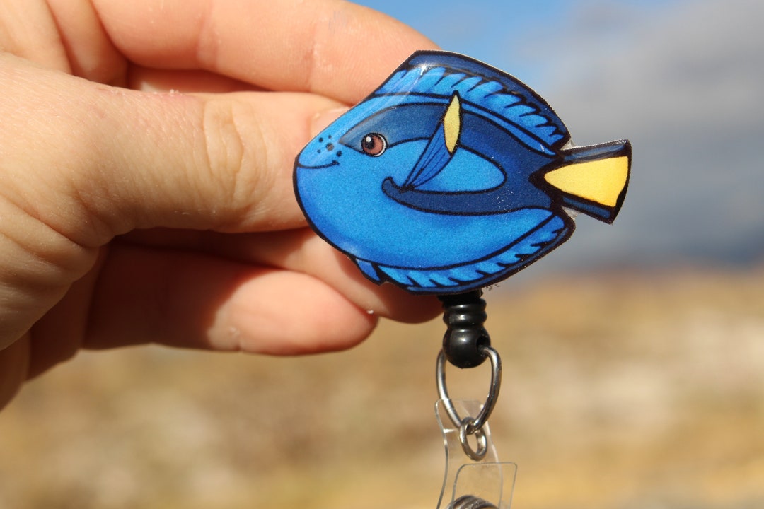 Blue Tang fish Badge Reel Id holder: gift for fish lovers, aquarium ...