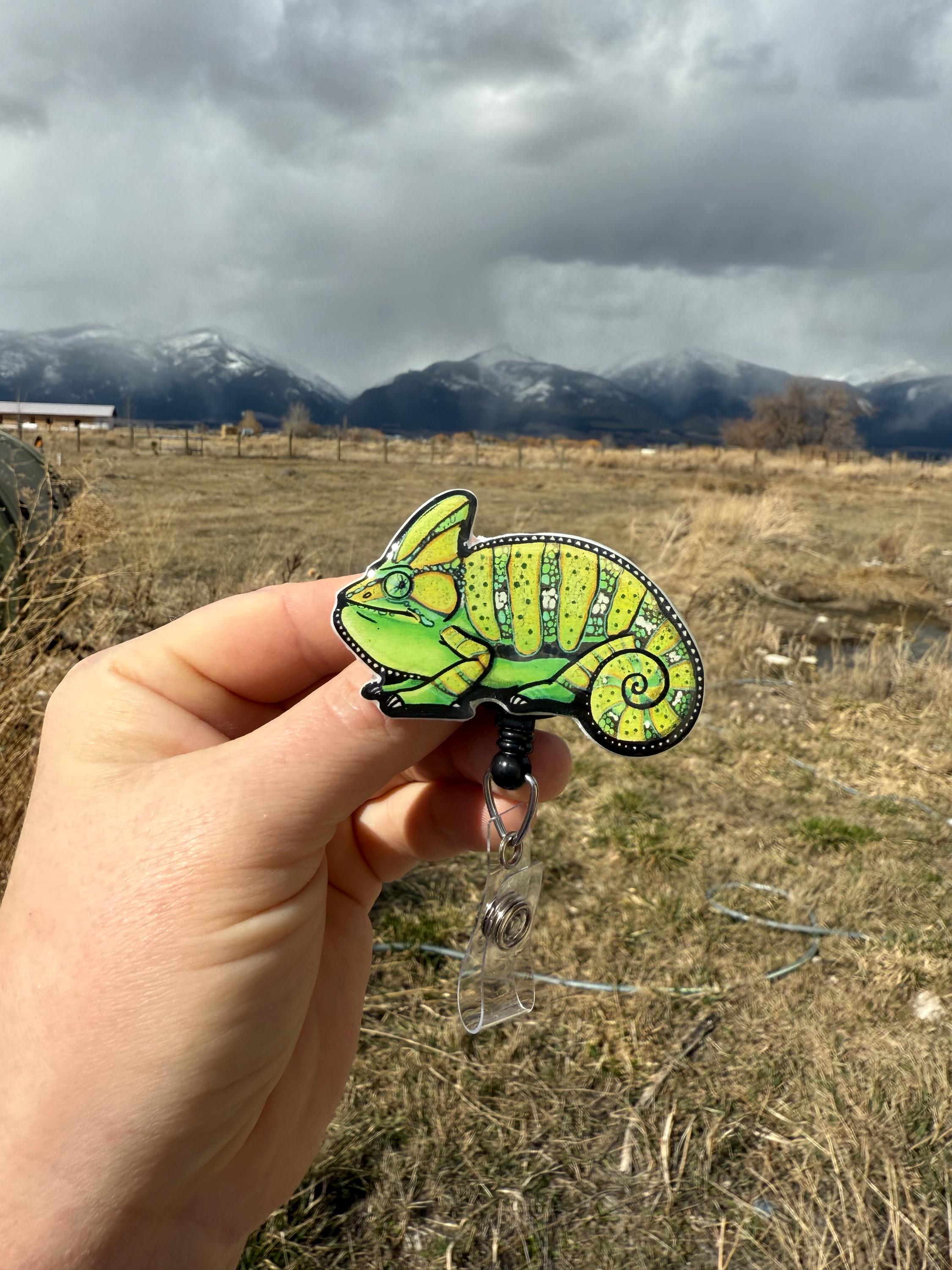 Veiled Chameleon Badge Reel ID Holder: Gift for Lizard Lovers, Nurses ...