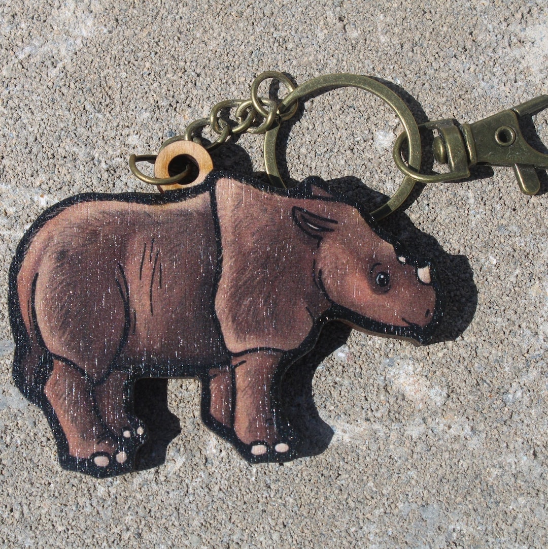 Wood Sumantran Rhinoceros Keychain: Gift for Rhino Animal Lovers, Vet ...