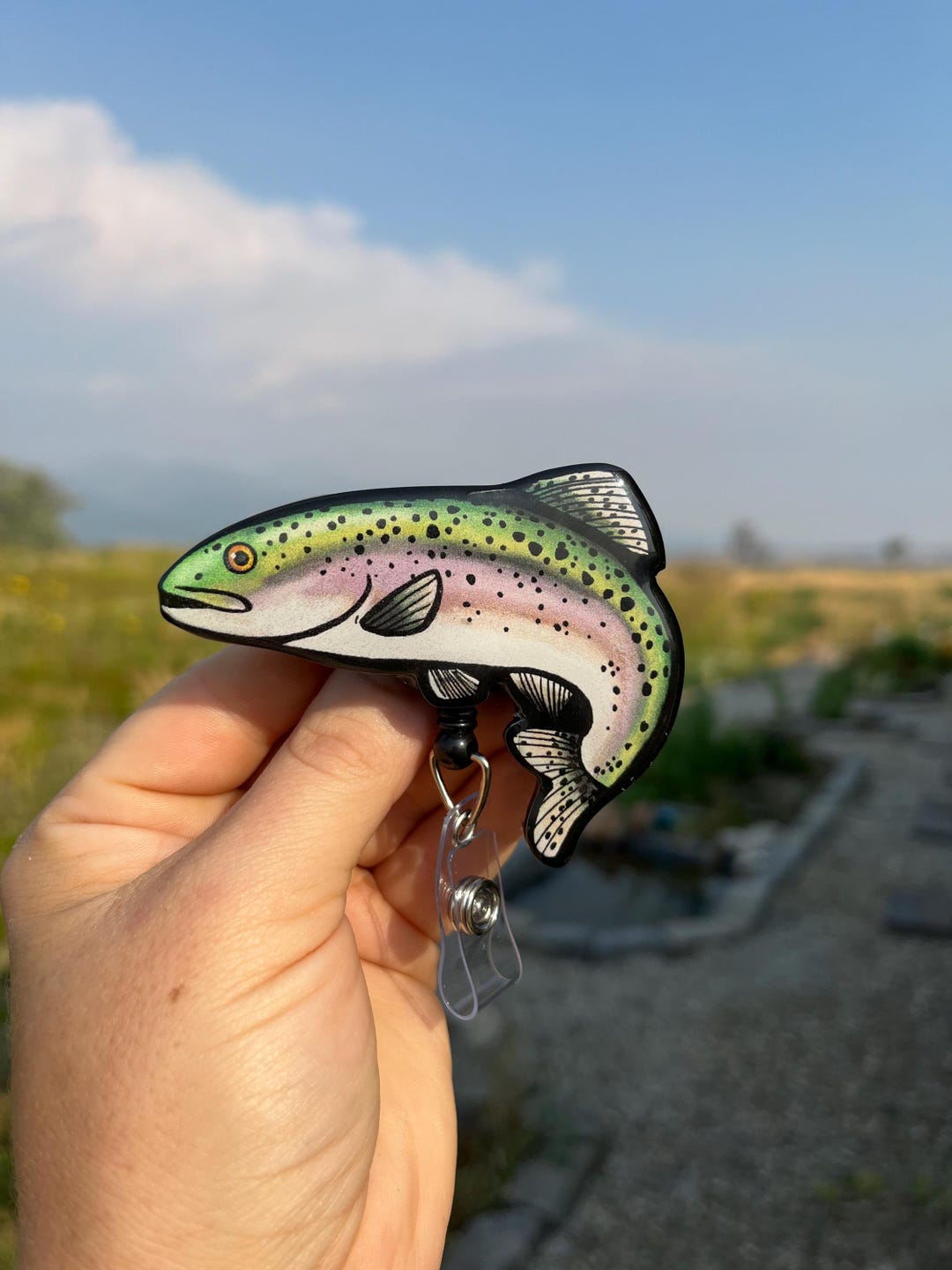 Acrylic Rainbow Trout Fish Badge Reel ID Holder: Gift for Fishermen ...