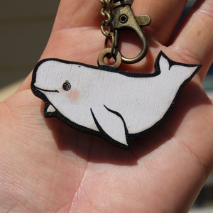 Wood White Beluga Whale Keychain: Gift for Ocean Animal Lovers, Vet ...