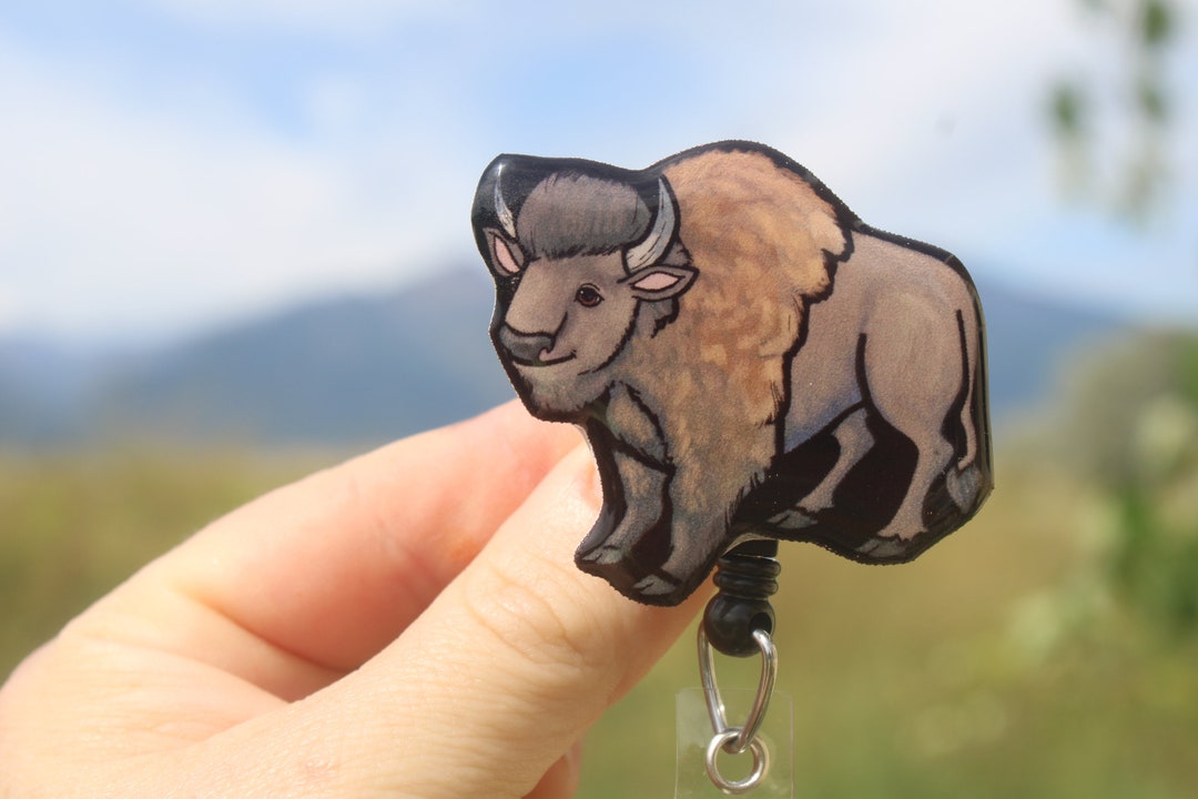 Bison Buffalo Badge Reel ID Holder: Gift for Animal Lover, Vet Techs ...