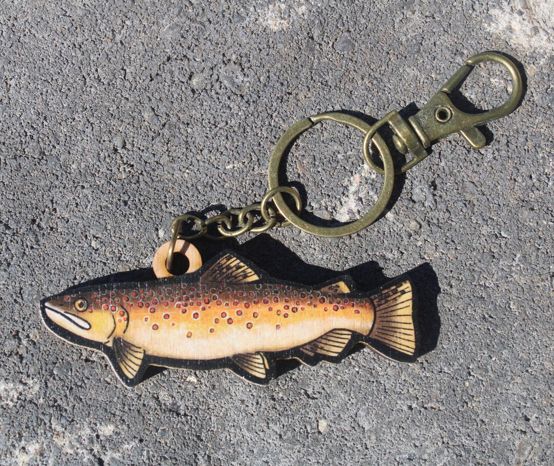 Wood Brown Trout Keychain: Gift for Game Fisher Lovers, Vet Techs ...