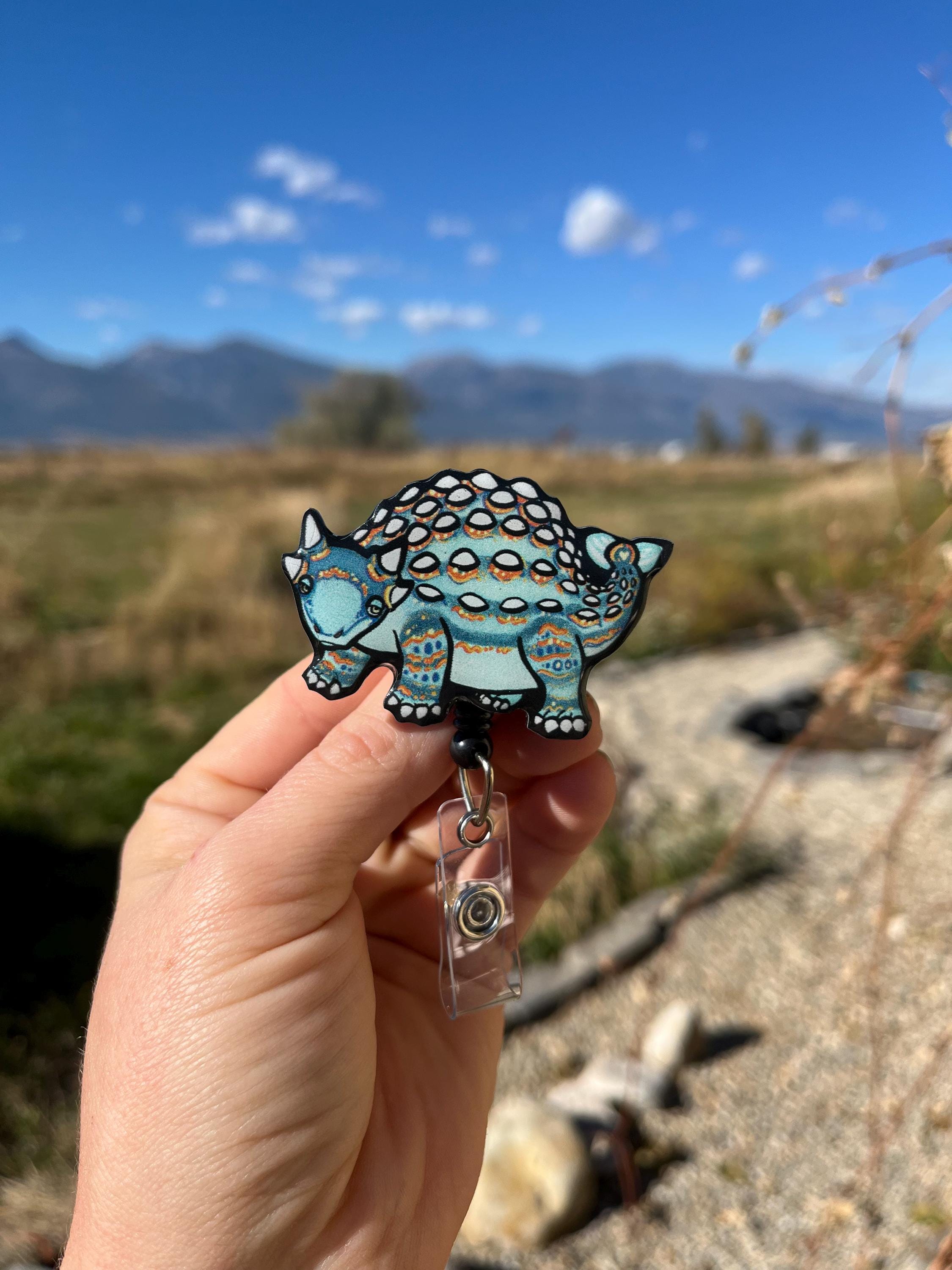 Acrylic Ankylosaurus Badge Reel ID Holder: Gift for Dino Animal Lovers ...