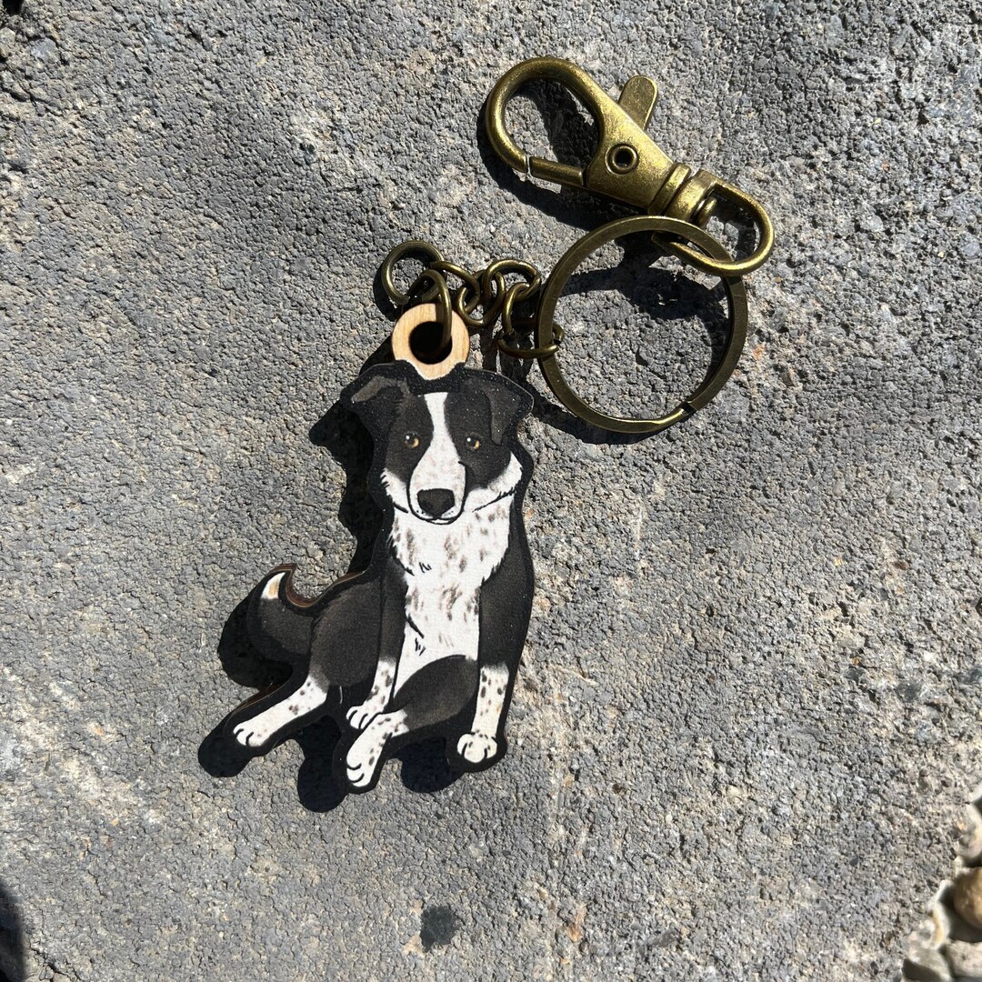 Wood Border Collie Keychain: Gift for Memorial Dog Lovers, Vet Techs ...
