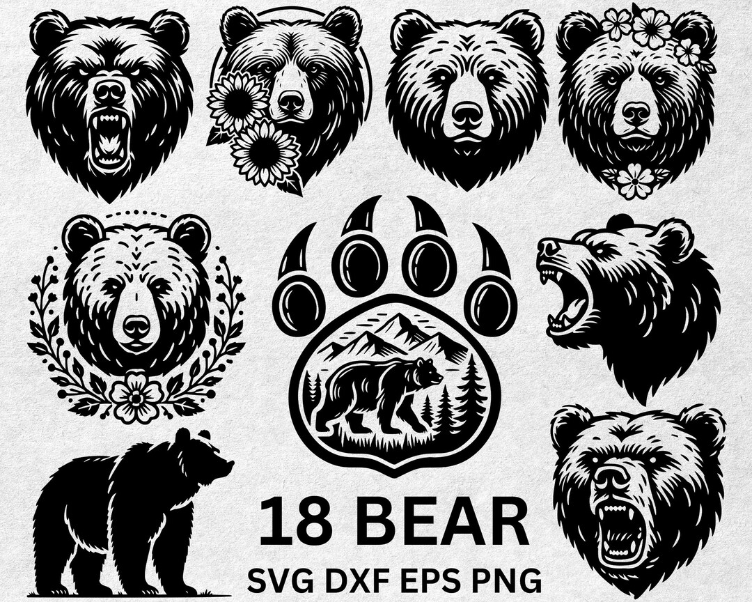 Bear SVG Bundle, Bear Silhouette SVG Bundle, Bear Head SVG, Mama Bear ...