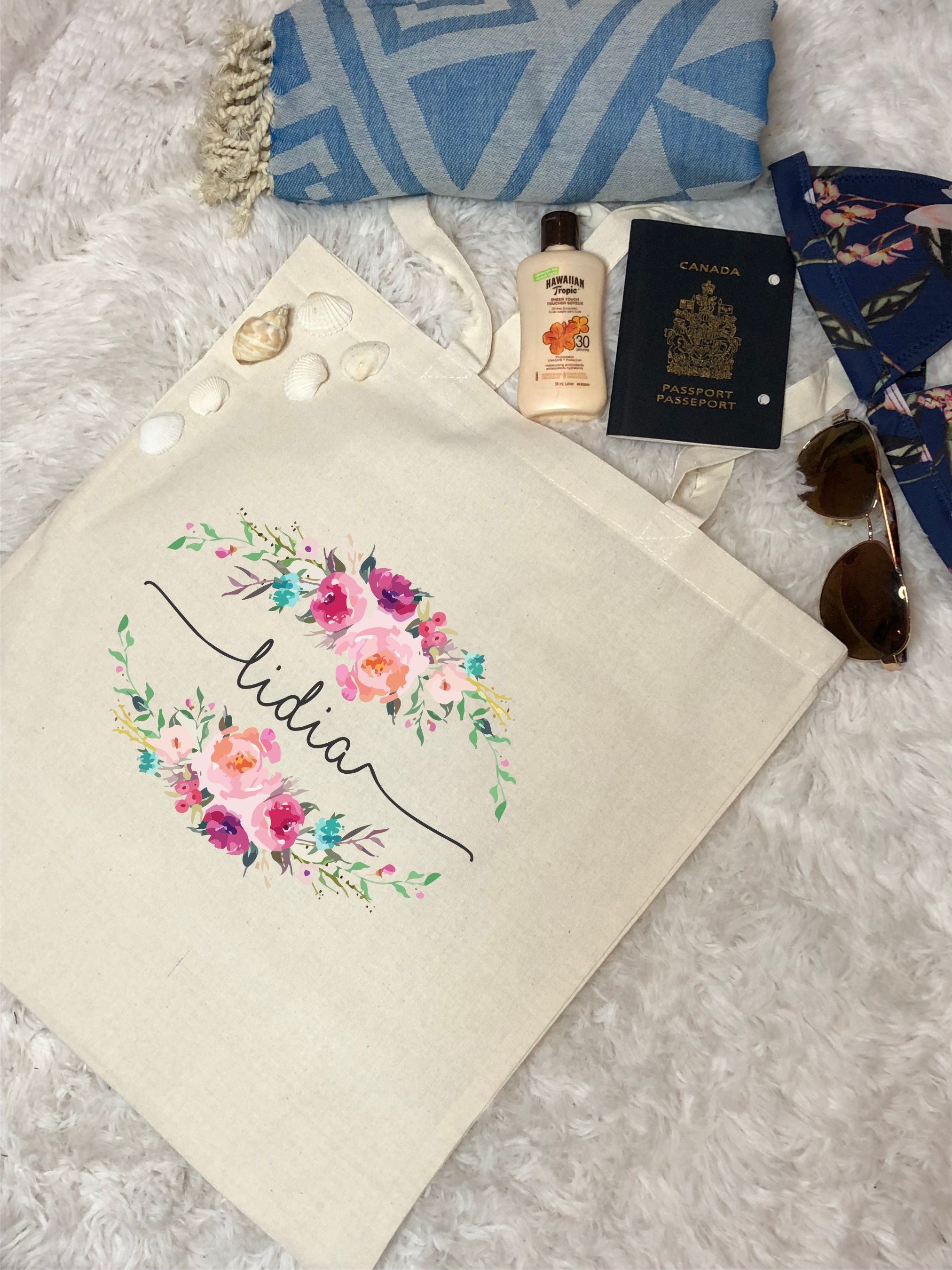 Custom Floral Ring Name Tote Bag / Shopping Bag / Wedding / - Etsy