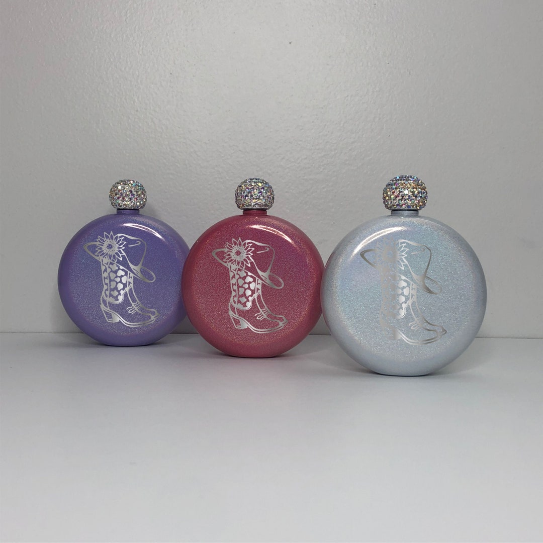 Cowboy Boots Design and Name Engraved Glitter Flask | Gift for Western ...