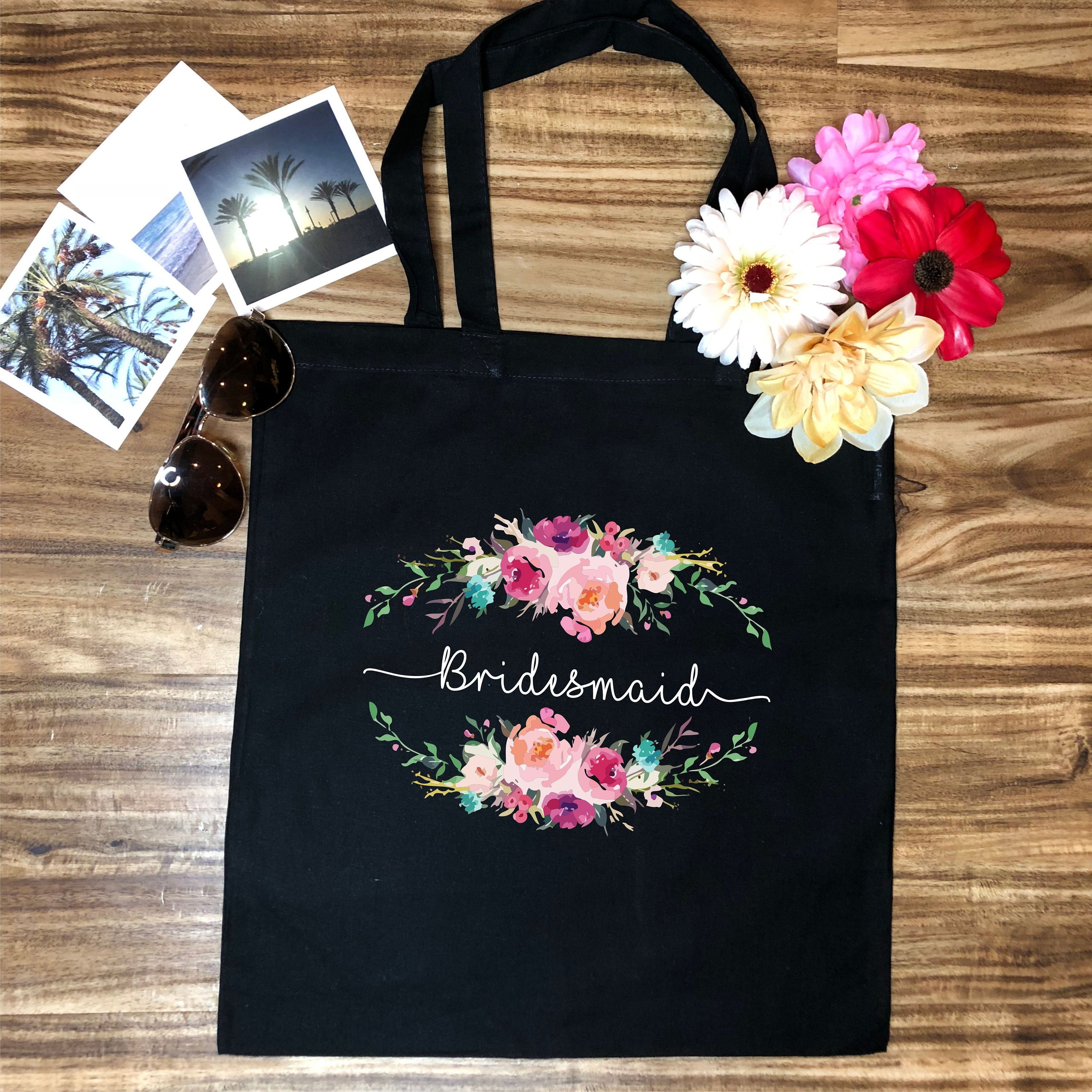 Black Custom Floral Ring Name Tote Bag / Shopping Bag / - Etsy