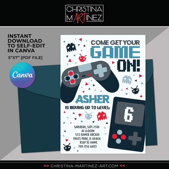 Video Game Party Invitation, Gamer Birthday Party, Level Up Gamer ...