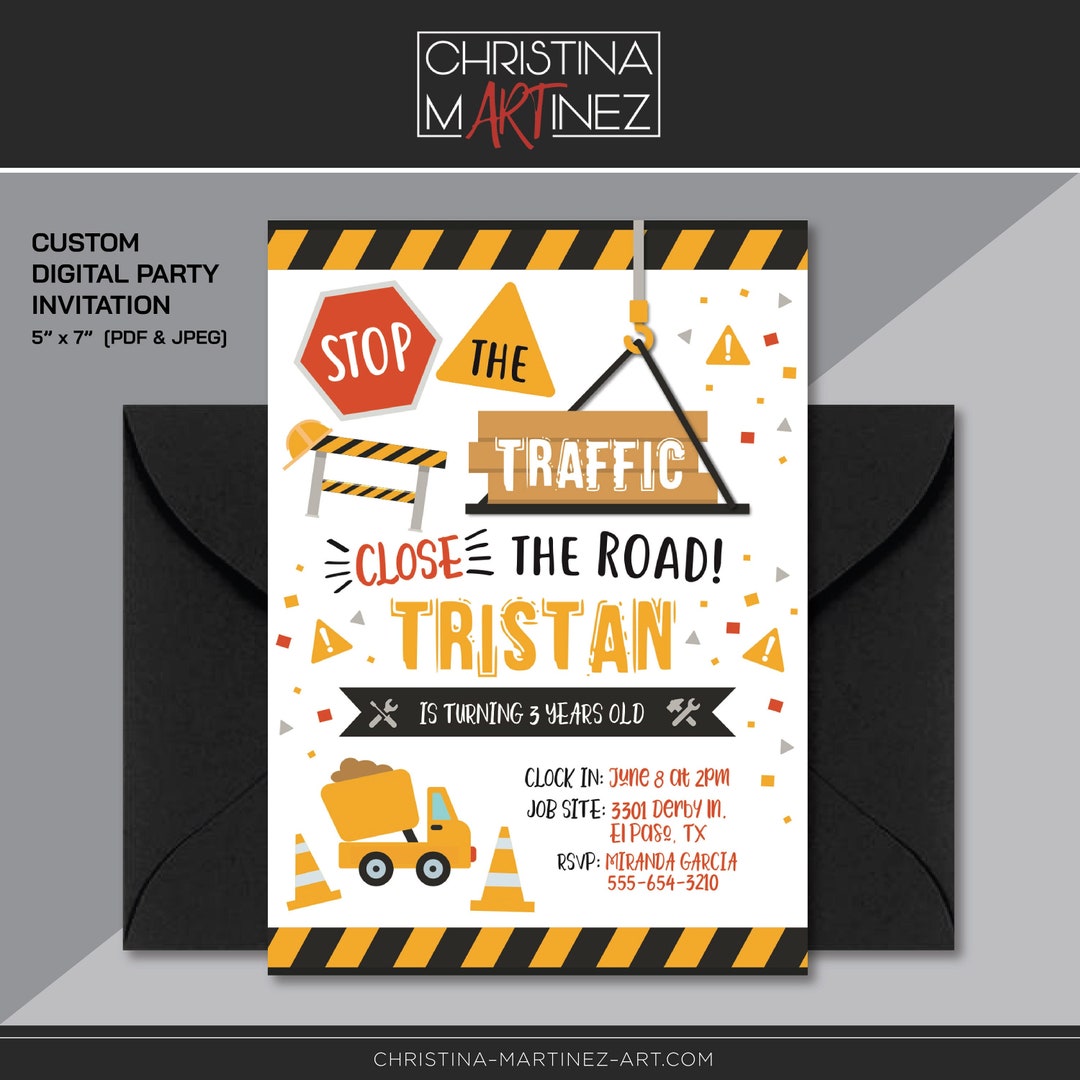 Construction Birthday Invitation Construction Party Stop the - Etsy